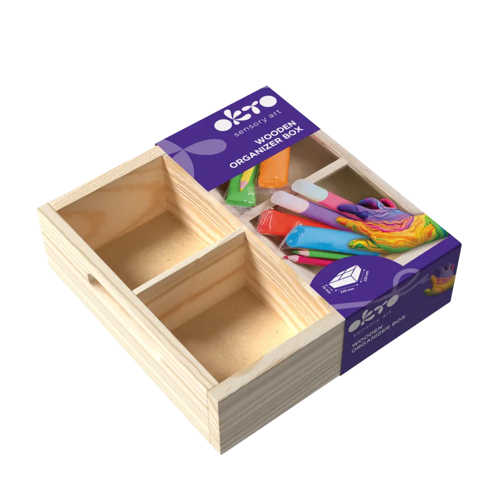 School supplues Wooden organizer box. 4 cells – OKTO Clay