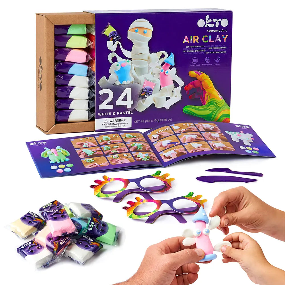 DIY Air Dry Clay Kids Line Set 24 White & Pastel – Mess Free | OKTO ...